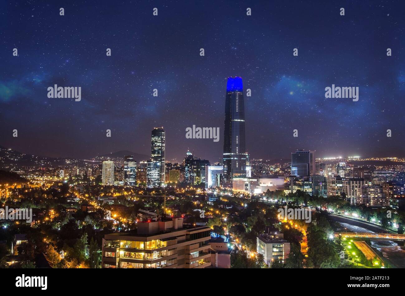 Night view of Santiago de Chile with star sky Stock Photo - Alamy