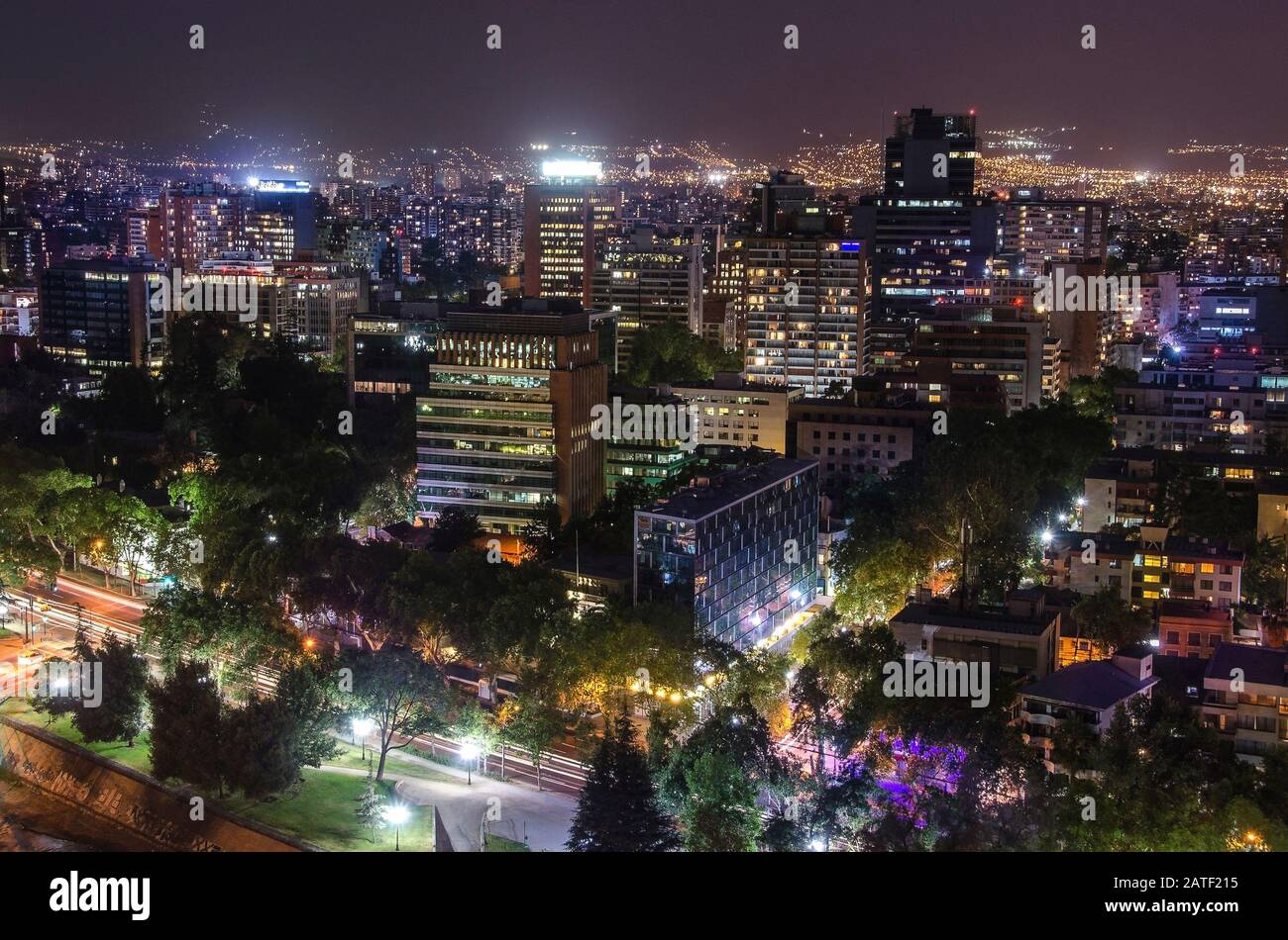 The skyline of Santiago de Chile by night Stock Photo - Alamy