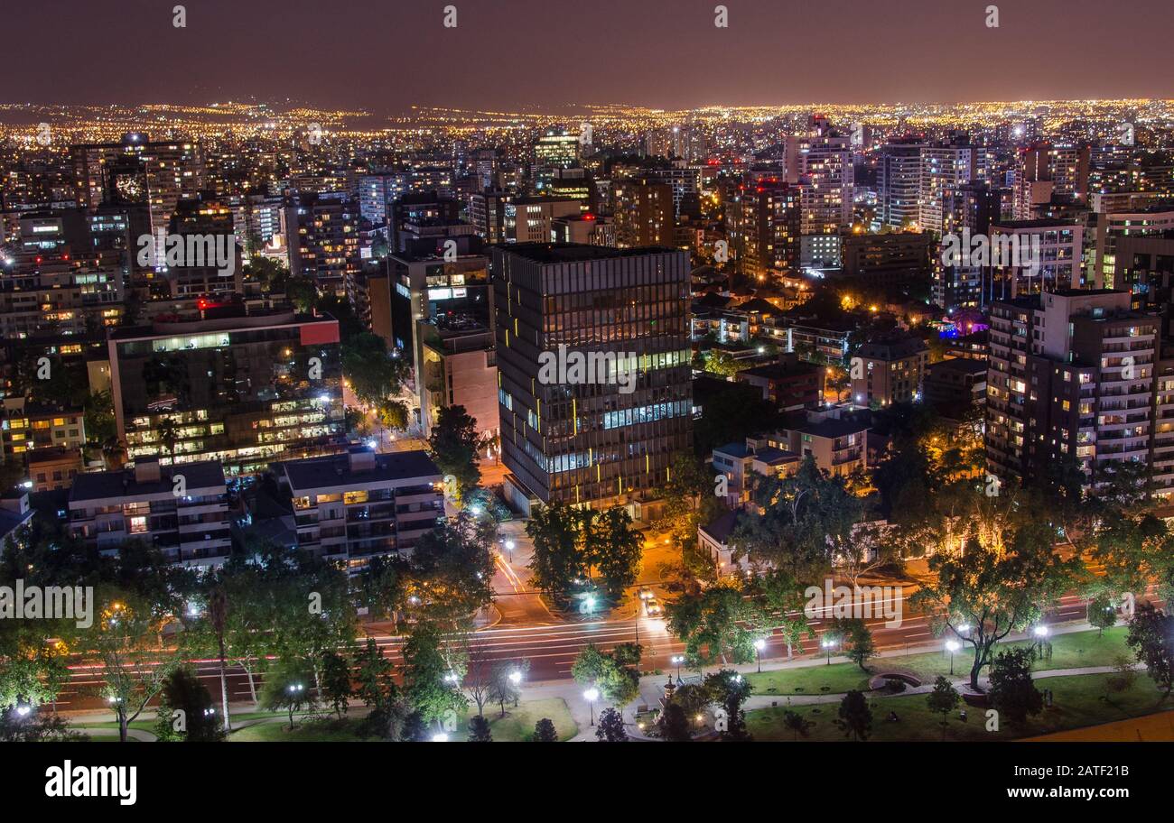 The skyline of Santiago de Chile by night Stock Photo - Alamy