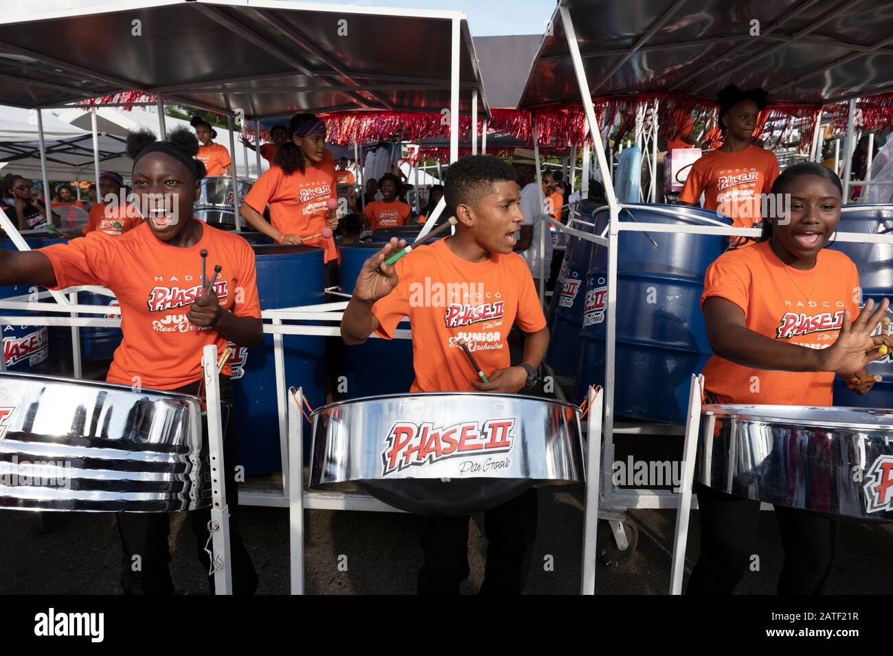 Steelpan orchestra players, Port of Spain, Trinidad & Tobago Stock ...