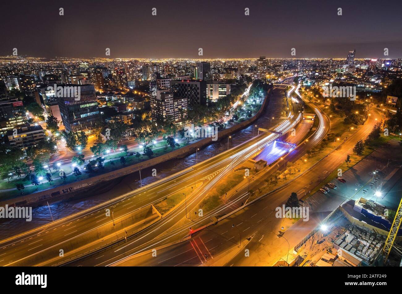 The skyline of Santiago de Chile by night Stock Photo - Alamy