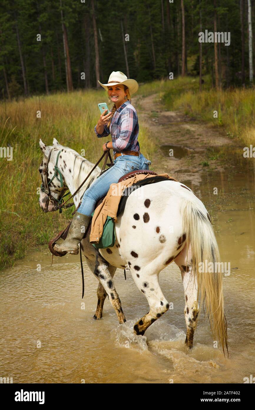 A young woman horse riding in Montana, USA Stock Photo - Alamy