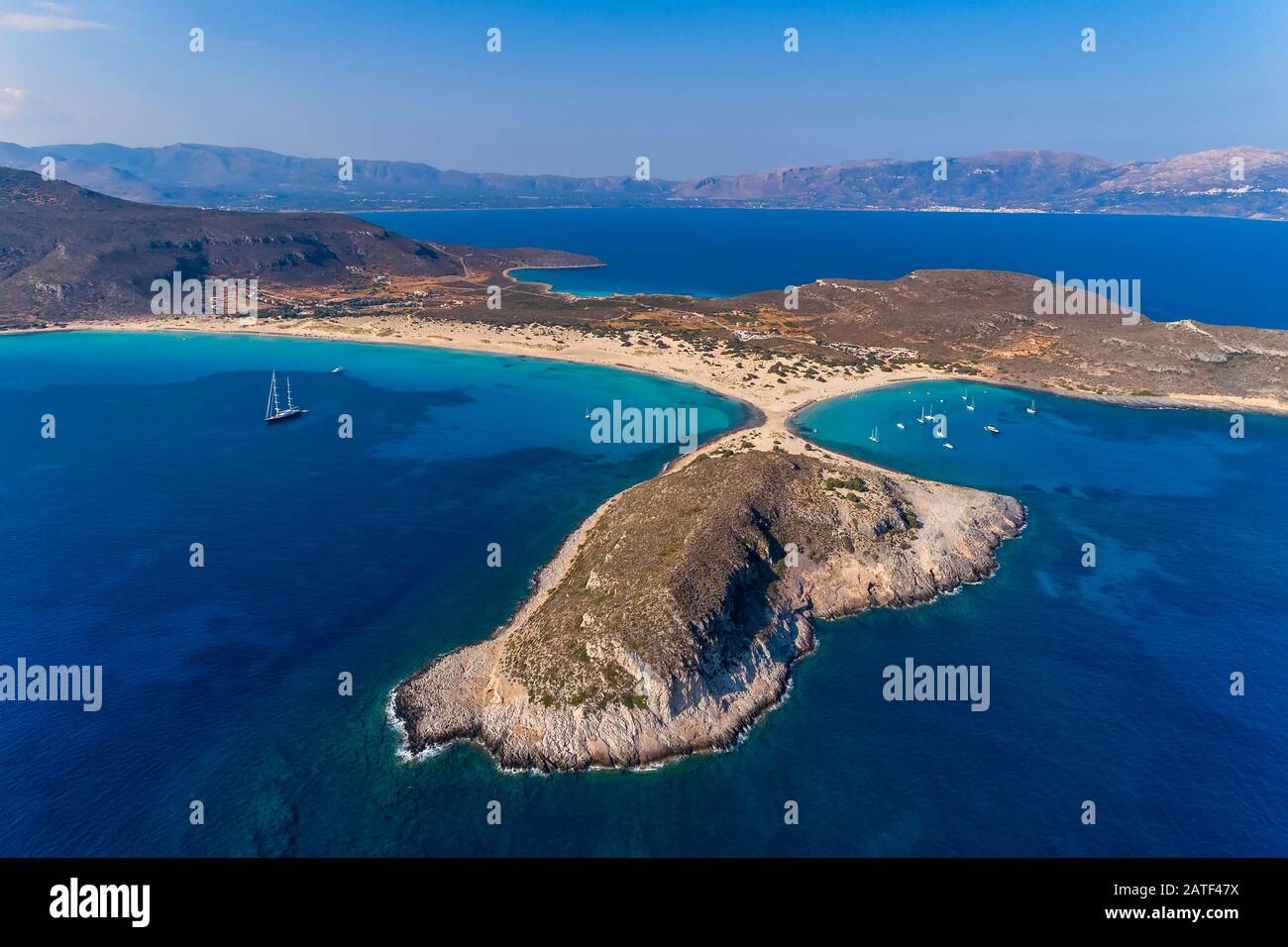 Aerial view of Simos beach in Elafonisos island in Greece. Elafonisos ...