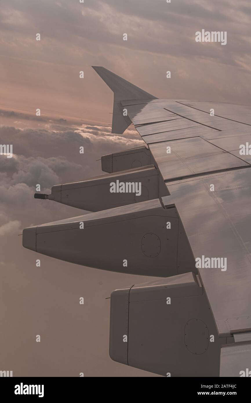 airplane wing through the airplane window Stock Photo - Alamy