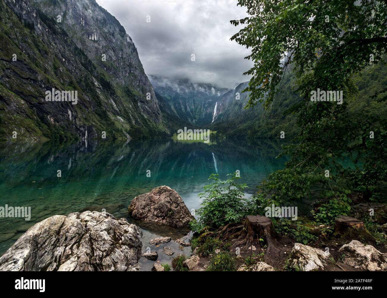 Lake Obersee and Rothbach Waterfall - The Alps - Germany Stock Photo ...