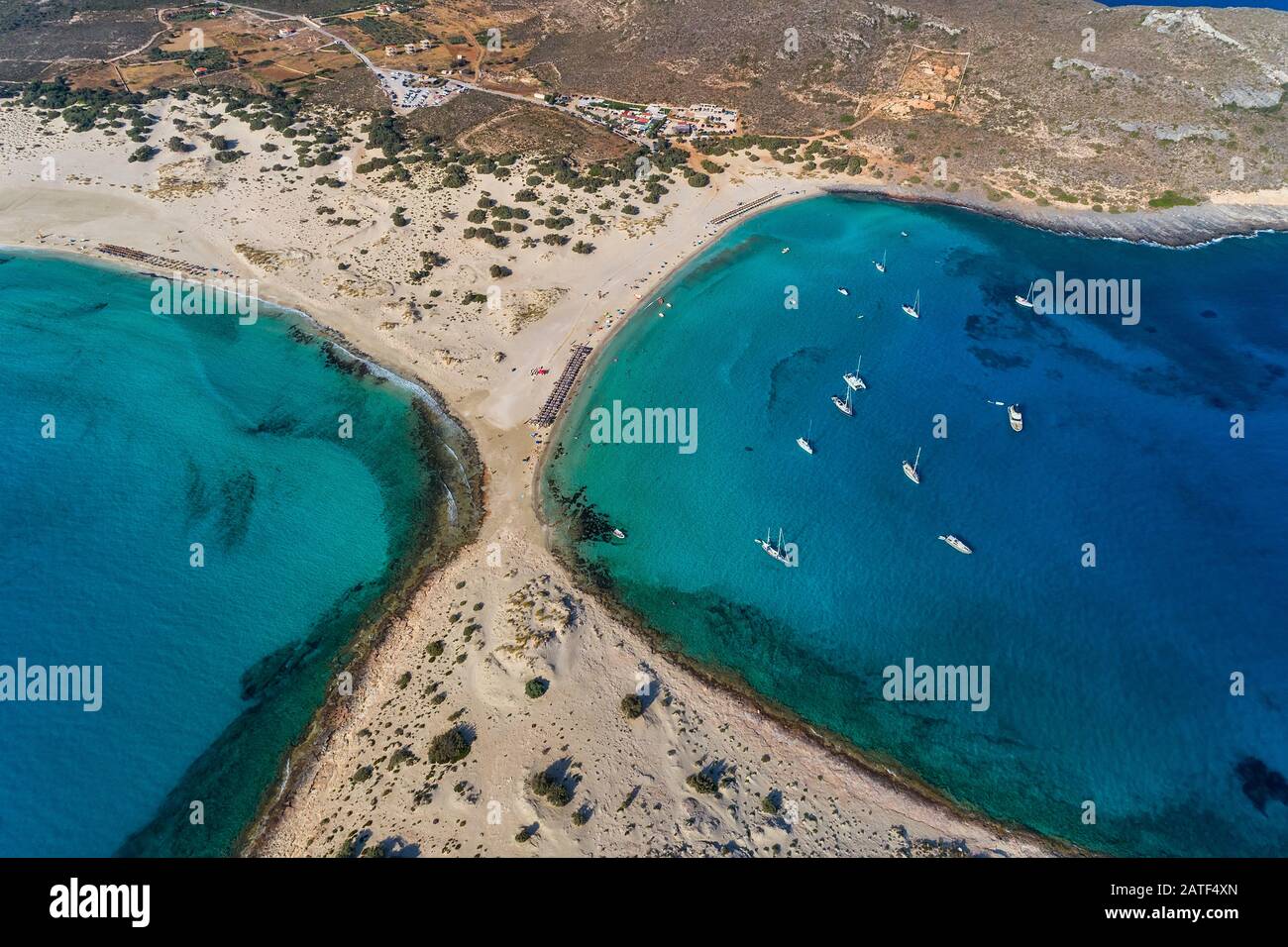 Aerial view of Simos beach in Elafonisos island in Greece. Elafonisos ...