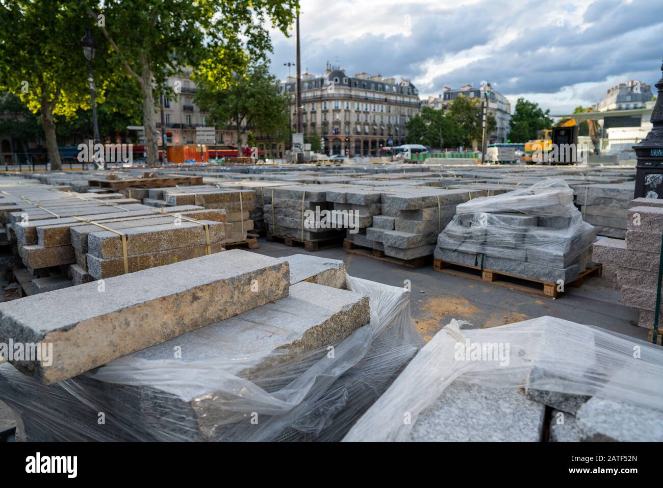 Pile of marble slabs in park area for construction in city Stock Photo ...