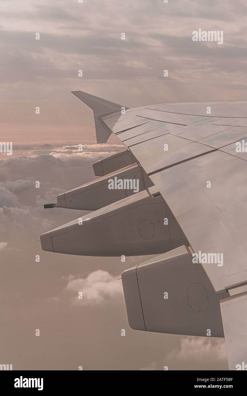 airplane wing through the airplane window Stock Photo - Alamy