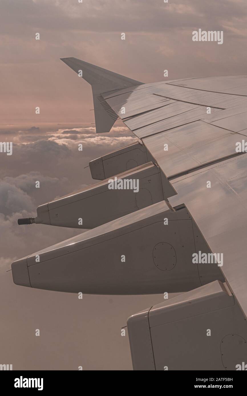 airplane wing through the airplane window Stock Photo - Alamy