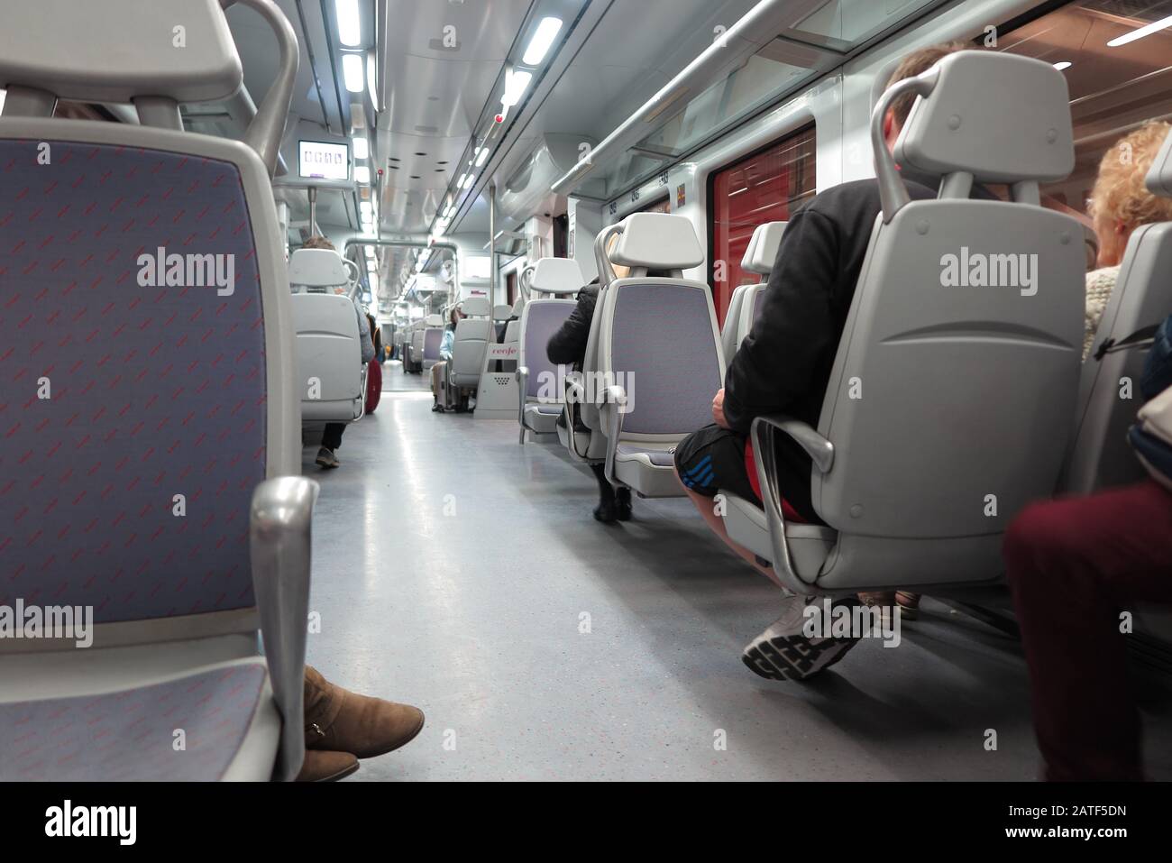 Interior of Spanish local train between Fuengirola and Malaga. Spain ...