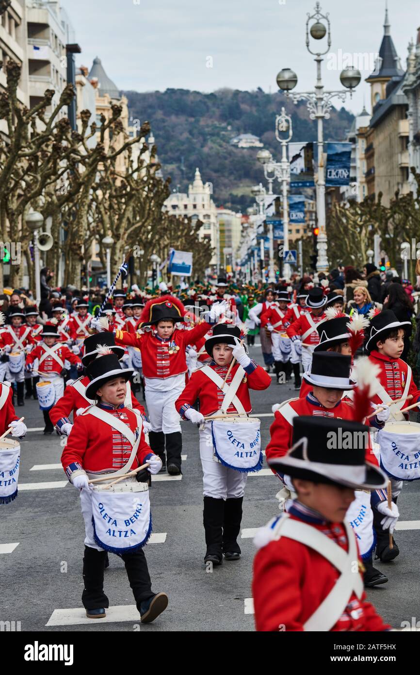 Traditional Tamborrada parade of children dressed up as soldiers and ...