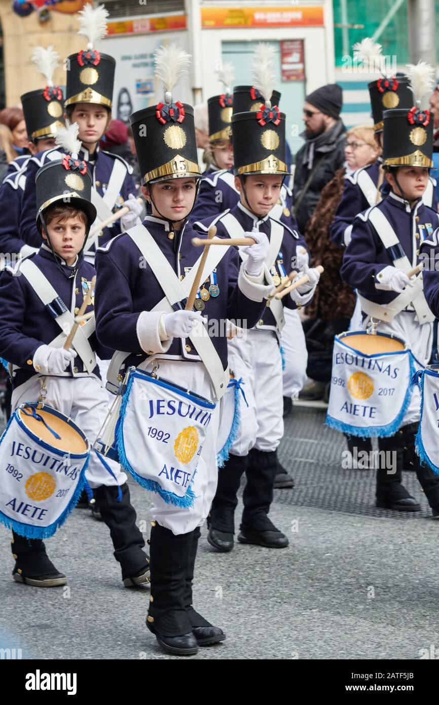 Traditional Tamborrada parade of children dressed up as soldiers and ...