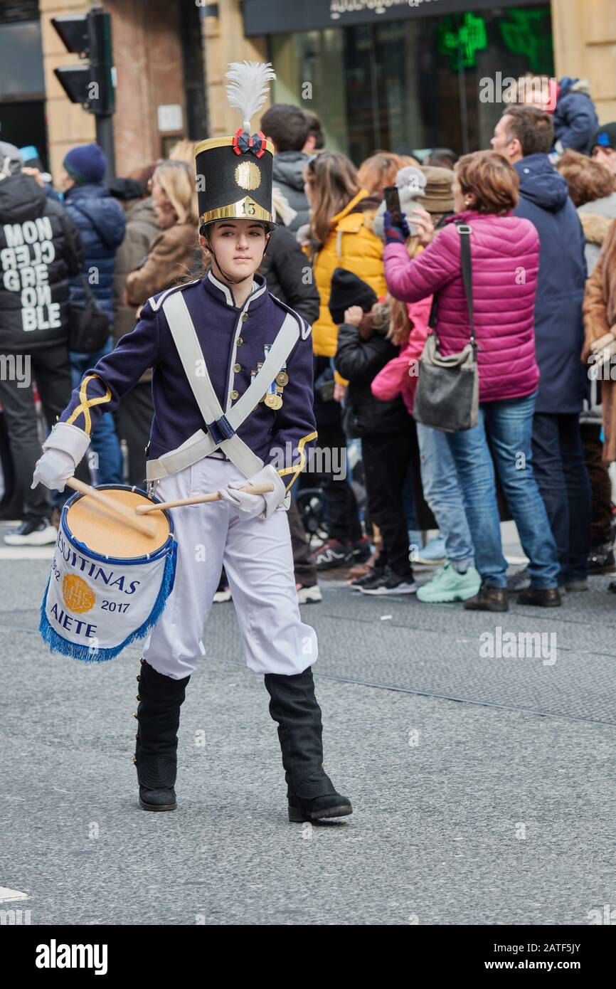 Traditional Tamborrada parade of children dressed up as soldiers and ...