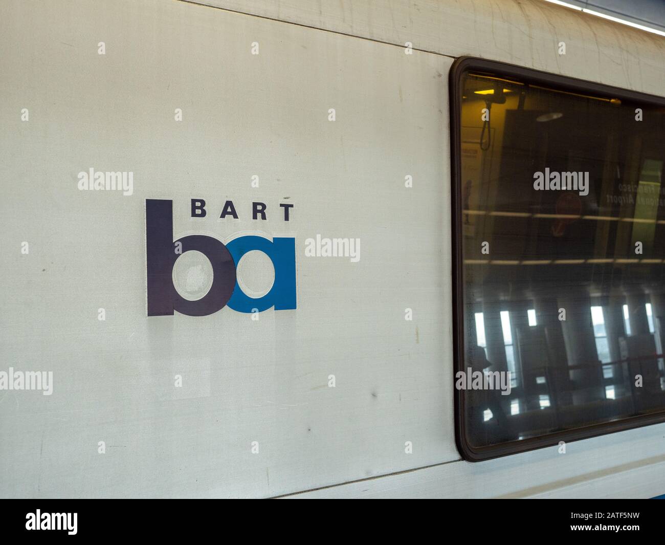 BART bay area rapid transit train logo on side of subway car Stock ...