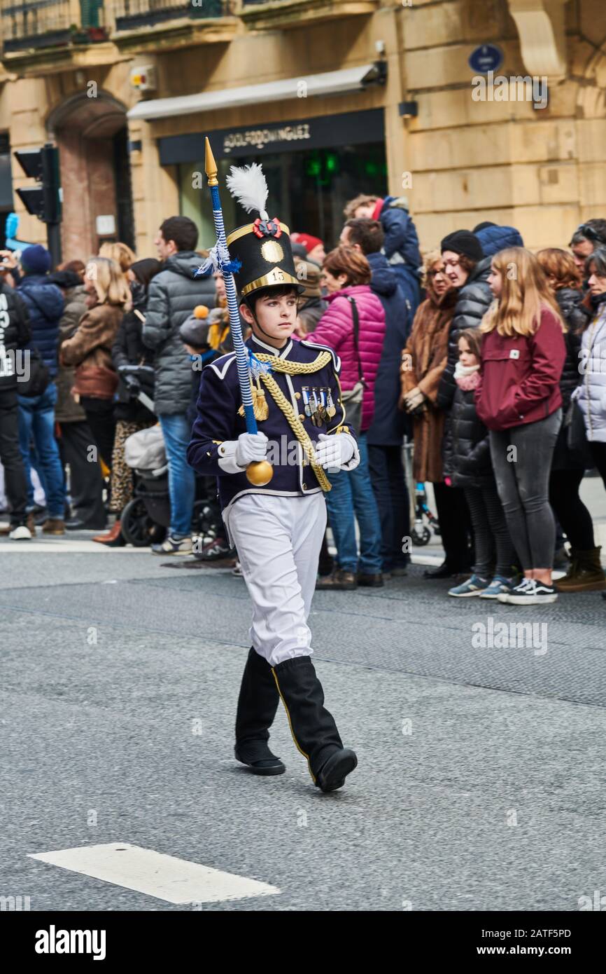 Traditional Tamborrada parade of children dressed up as soldiers and ...
