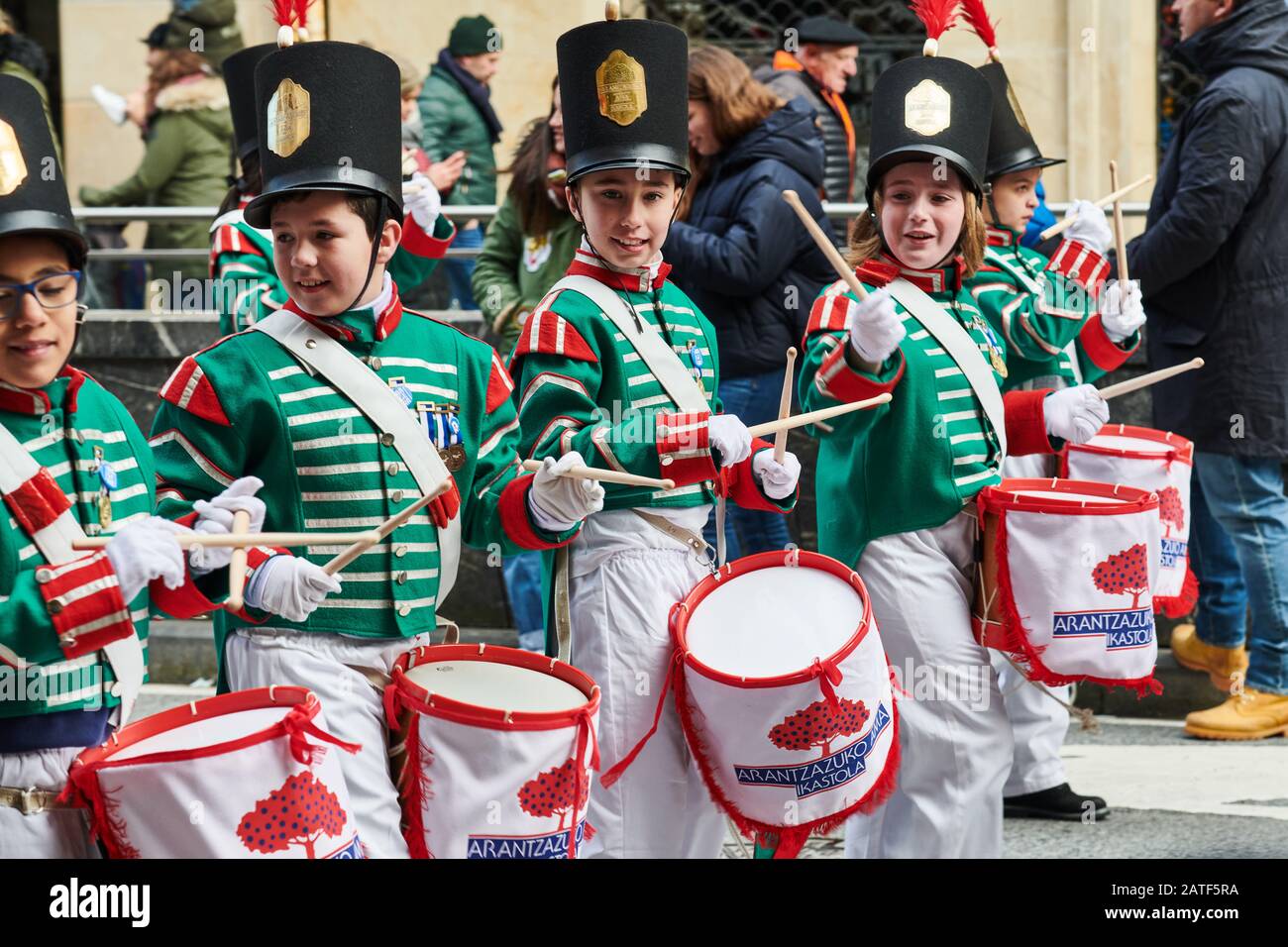 Traditional Tamborrada parade of children dressed up as soldiers and ...