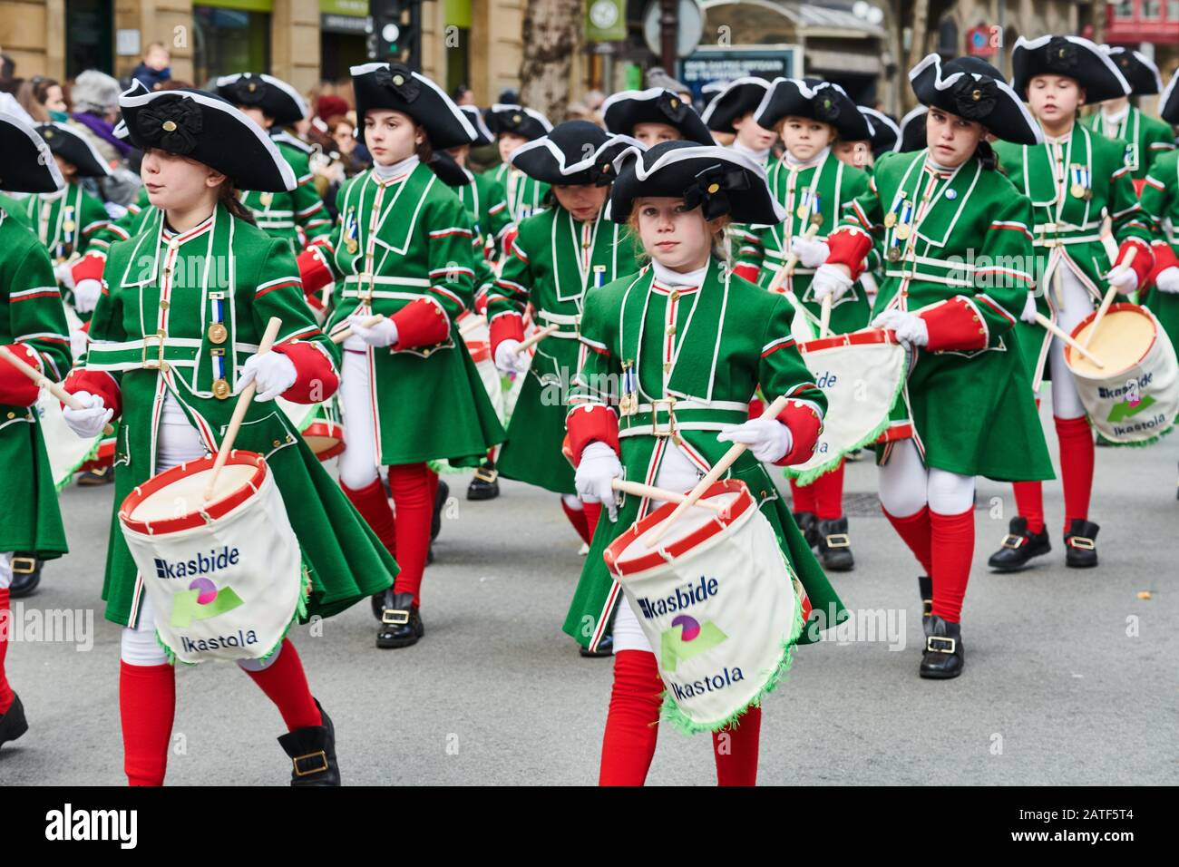 Traditional Tamborrada parade of children dressed up as soldiers and ...