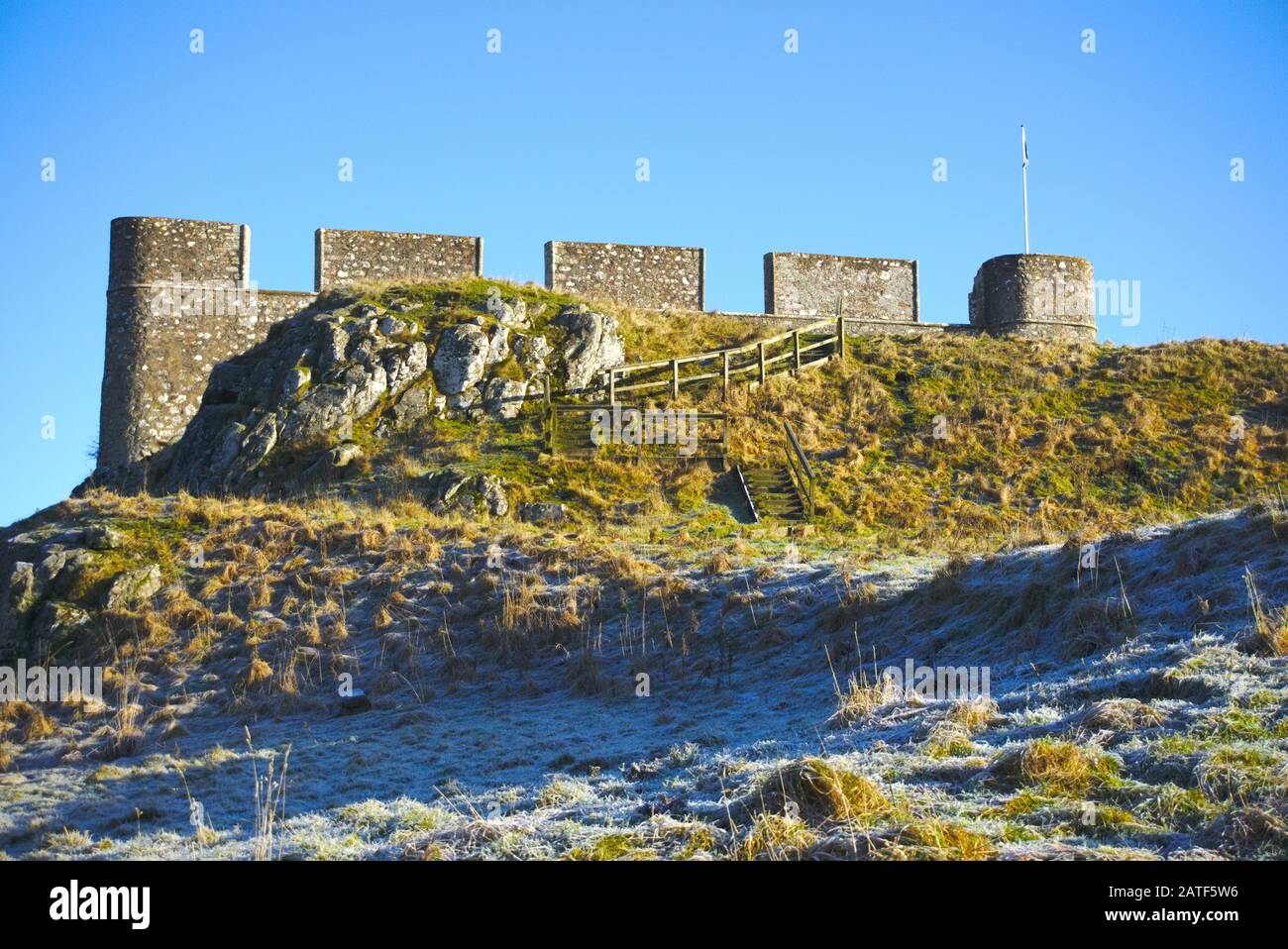 Frosty approach to Hume Castle, Berwickshire, Scottish Borders, UK ...