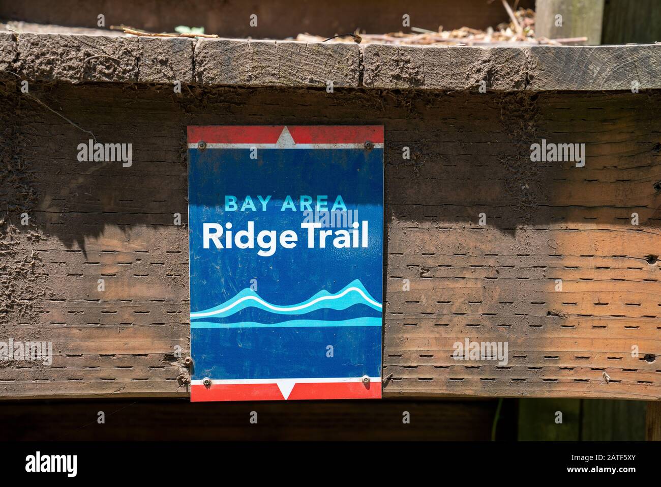 Bay area ridge trail sign posted near entrance of trail path Stock ...
