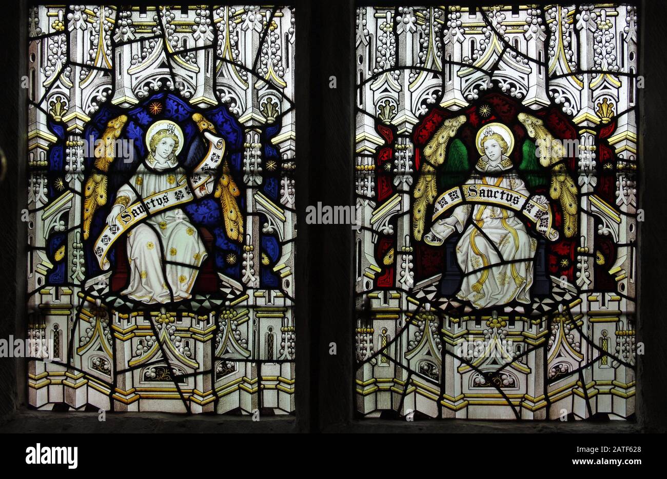 A stained glass window by C E Kempe & Co. depicting Angels, St Editha's ...