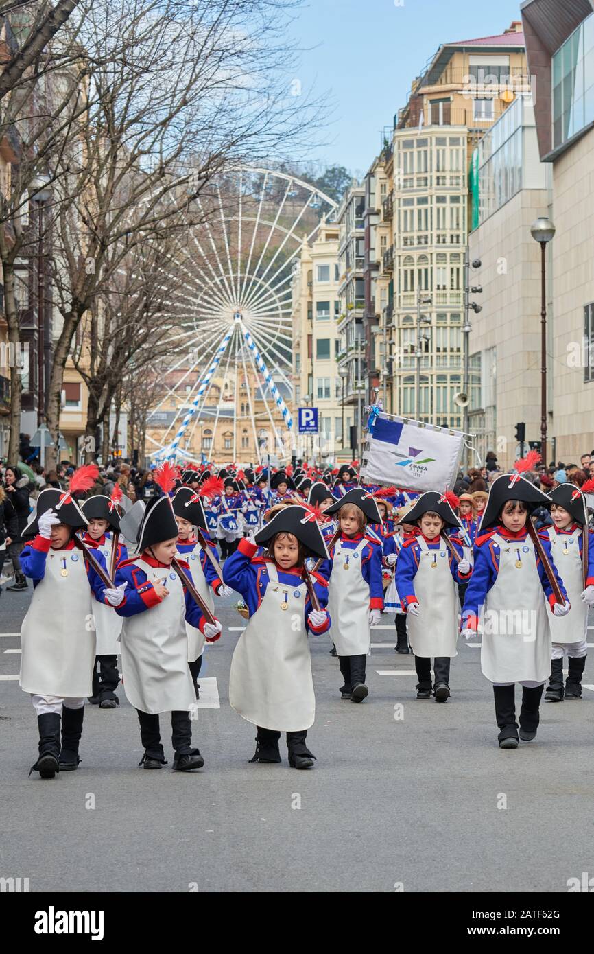 Traditional Tamborrada parade of children dressed up as soldiers and ...