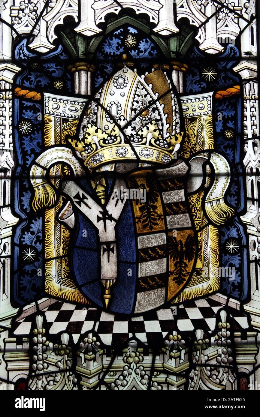 A stained glass window by C E Kempe & Co: The coat of arms of Frederick ...