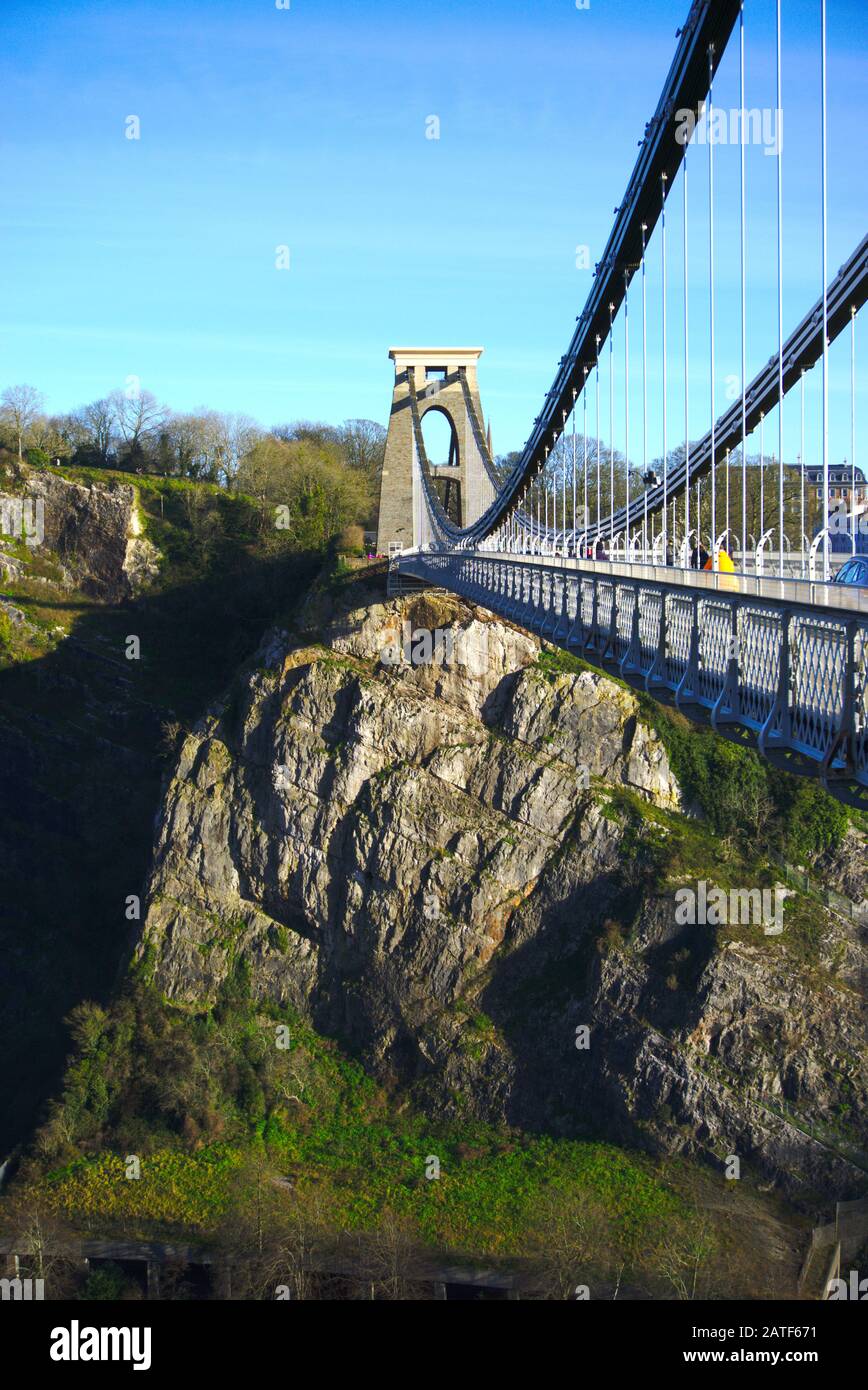 Clifton Suspension Bridge, showing the steep drop into Avon Gorge ...