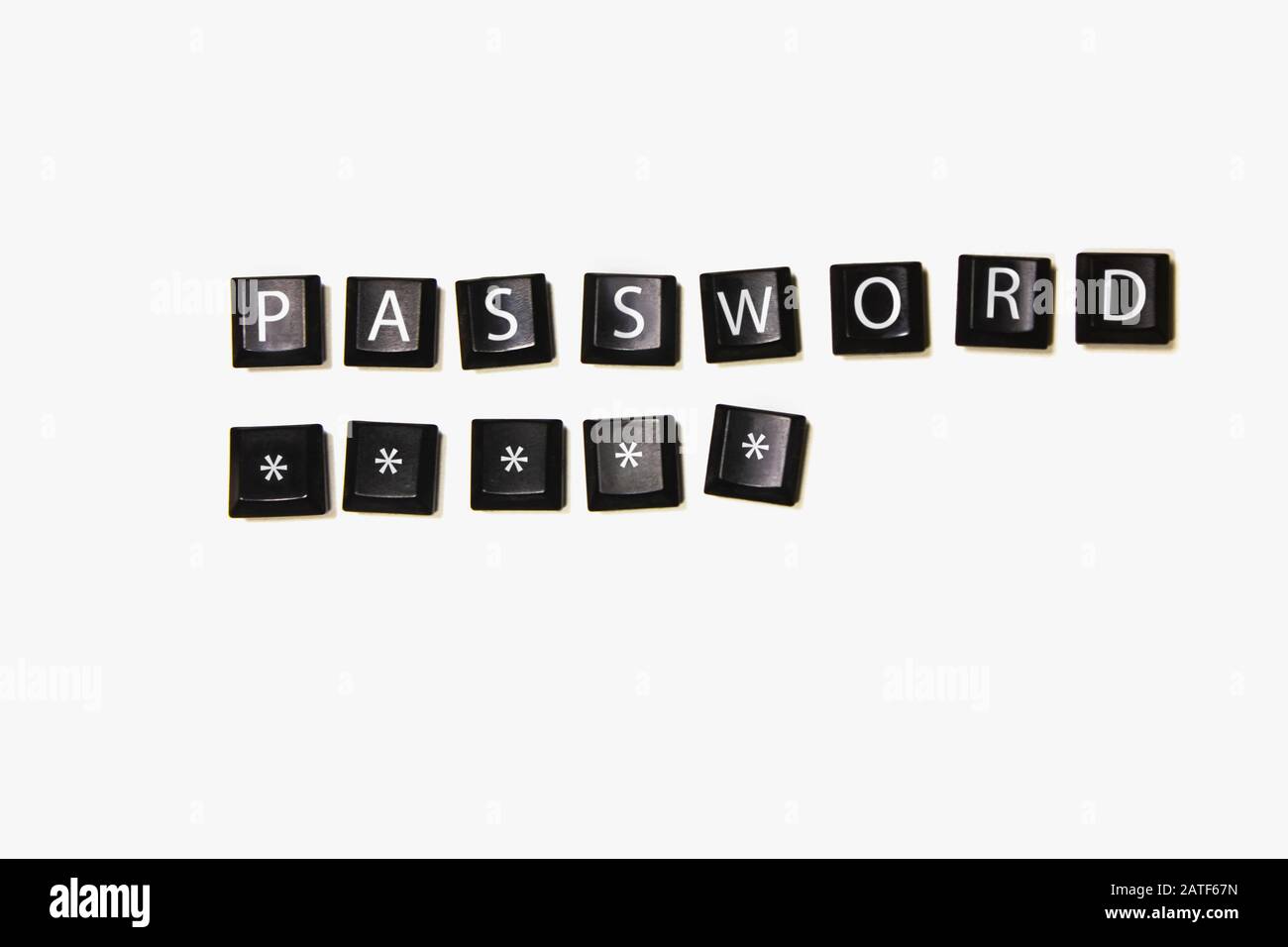 Password word and asterisk symbols on black keys on white background ...