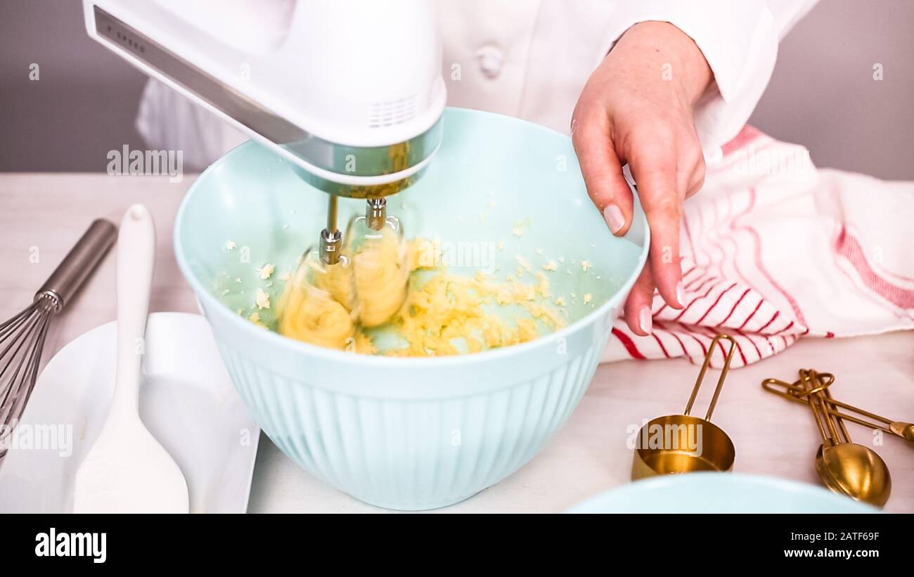 Step by step. Mixing sugar cookies dough in mixing bowl Stock Photo - Alamy