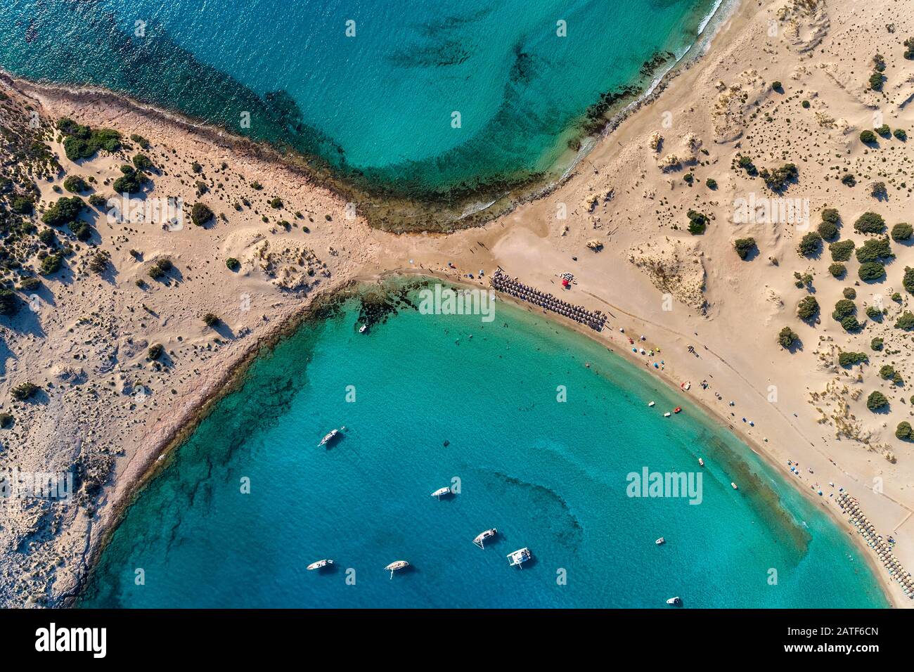 Aerial view of Simos beach in Elafonisos island in Greece. Elafonisos ...