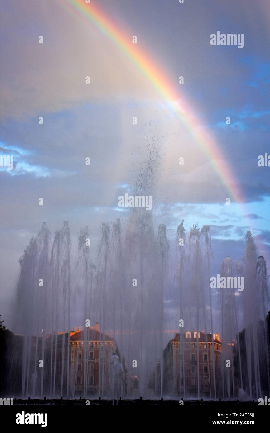 Fountain rainbow, Milan Stock Photo - Alamy