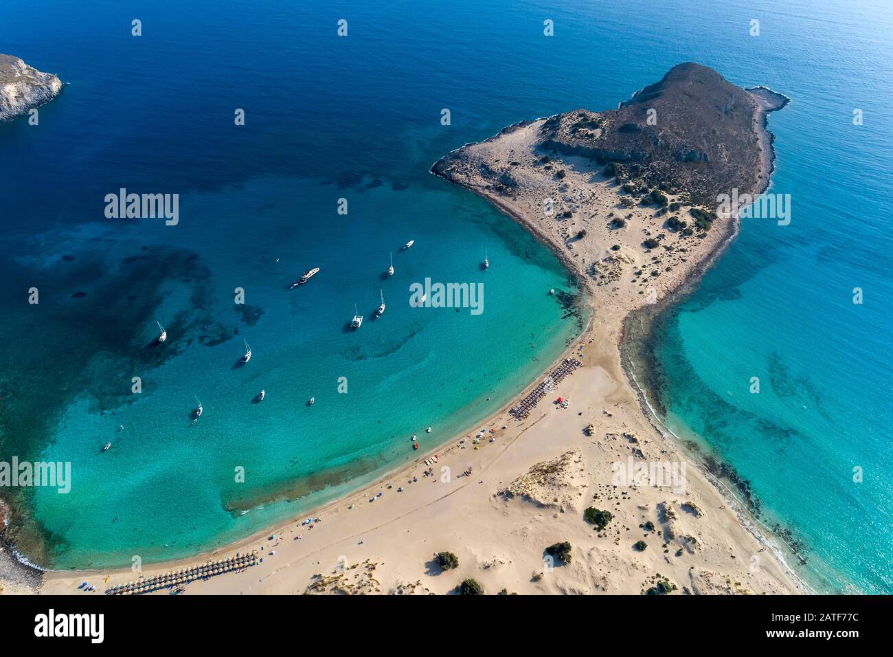 Aerial view of Simos beach in Elafonisos island in Greece. Elafonisos ...