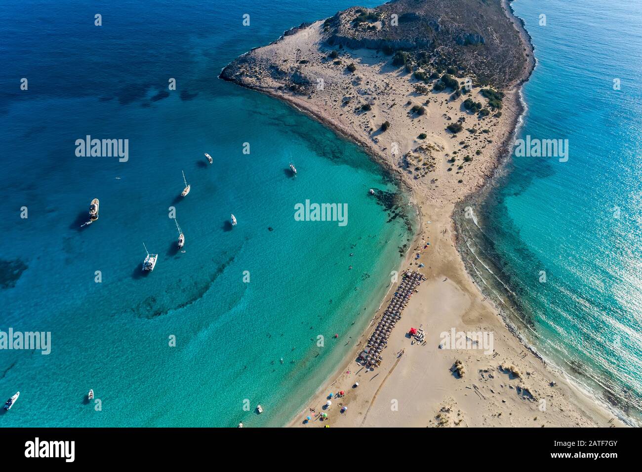 Aerial view of Simos beach in Elafonisos island in Greece. Elafonisos ...