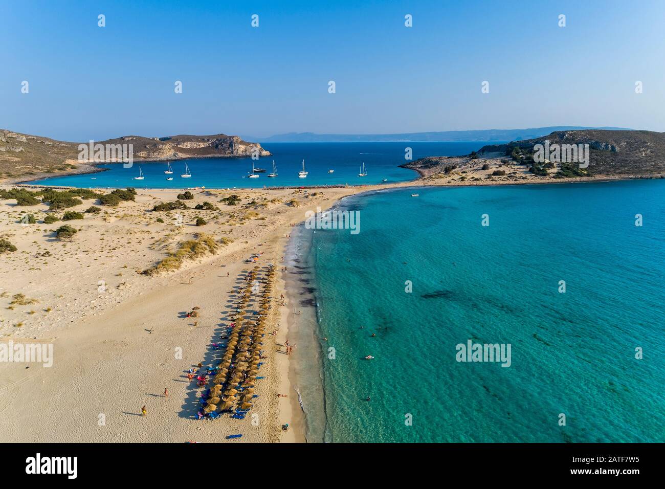 Aerial view of Simos beach in Elafonisos island in Greece. Elafonisos ...