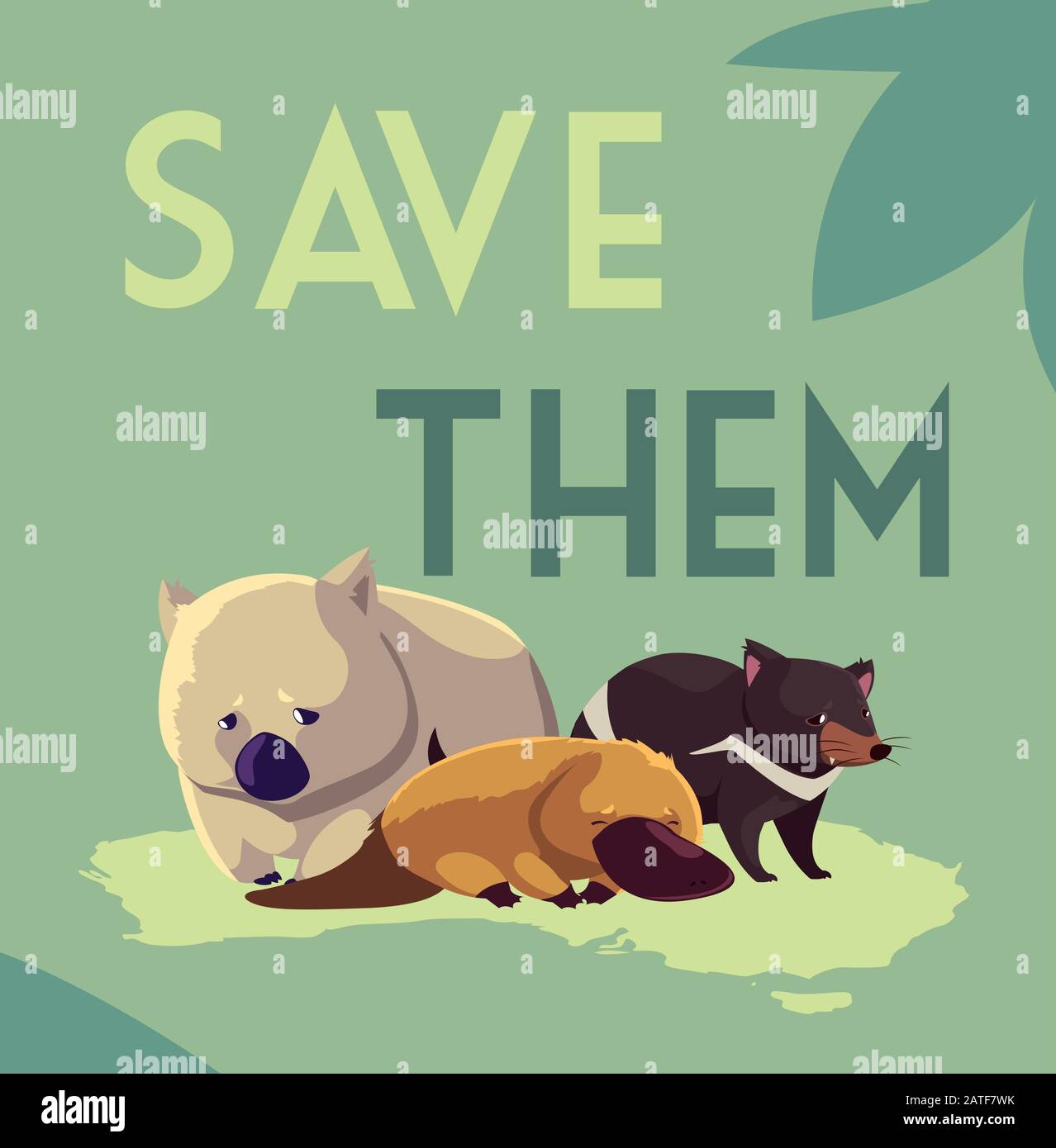save them label with wild animals of australia vector illustration ...