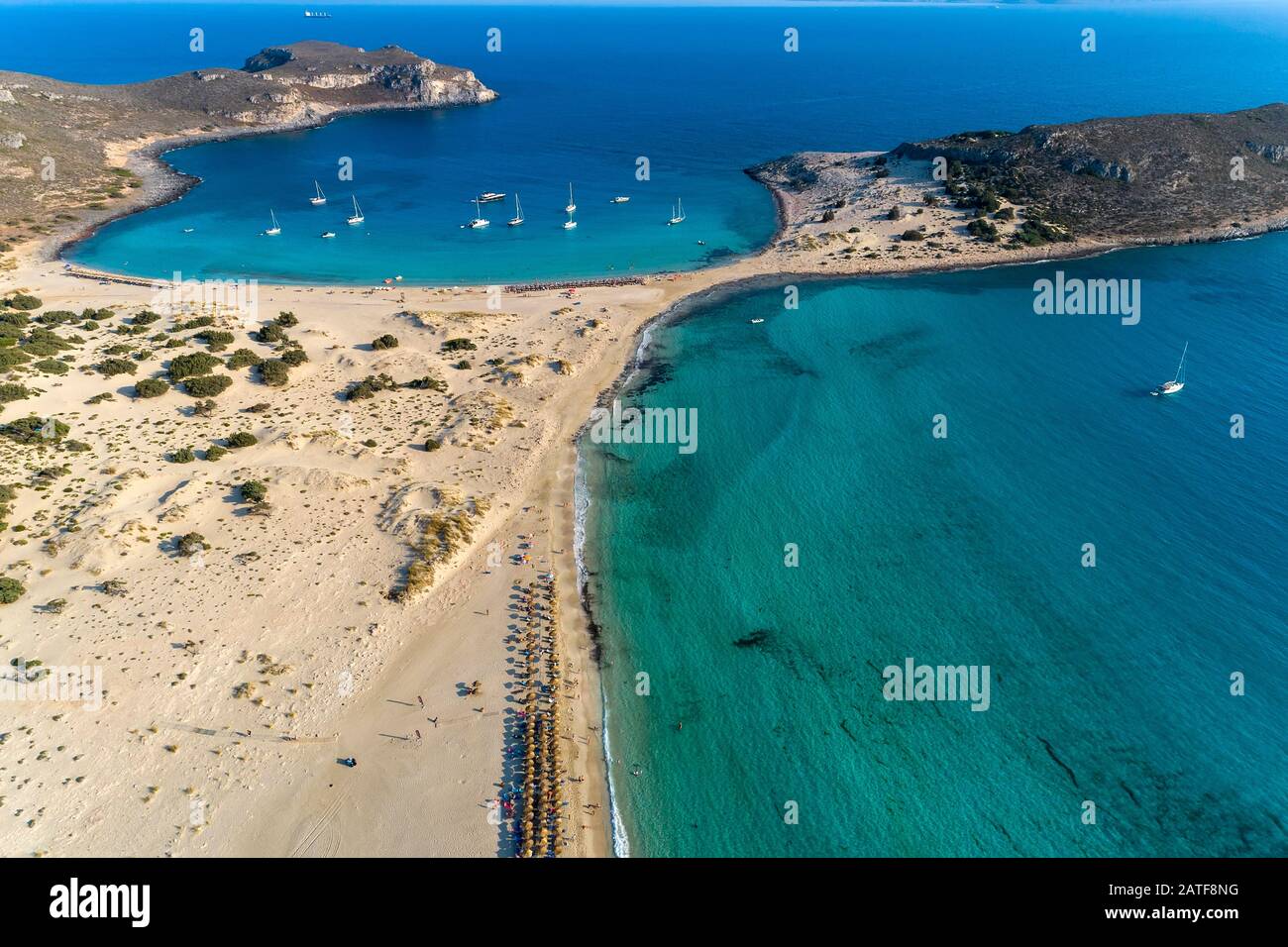 Aerial view of Simos beach in Elafonisos island in Greece. Elafonisos ...