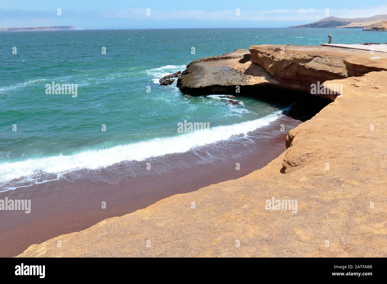Beautiful view from the shore of the red beach in Paracas, it is an ...