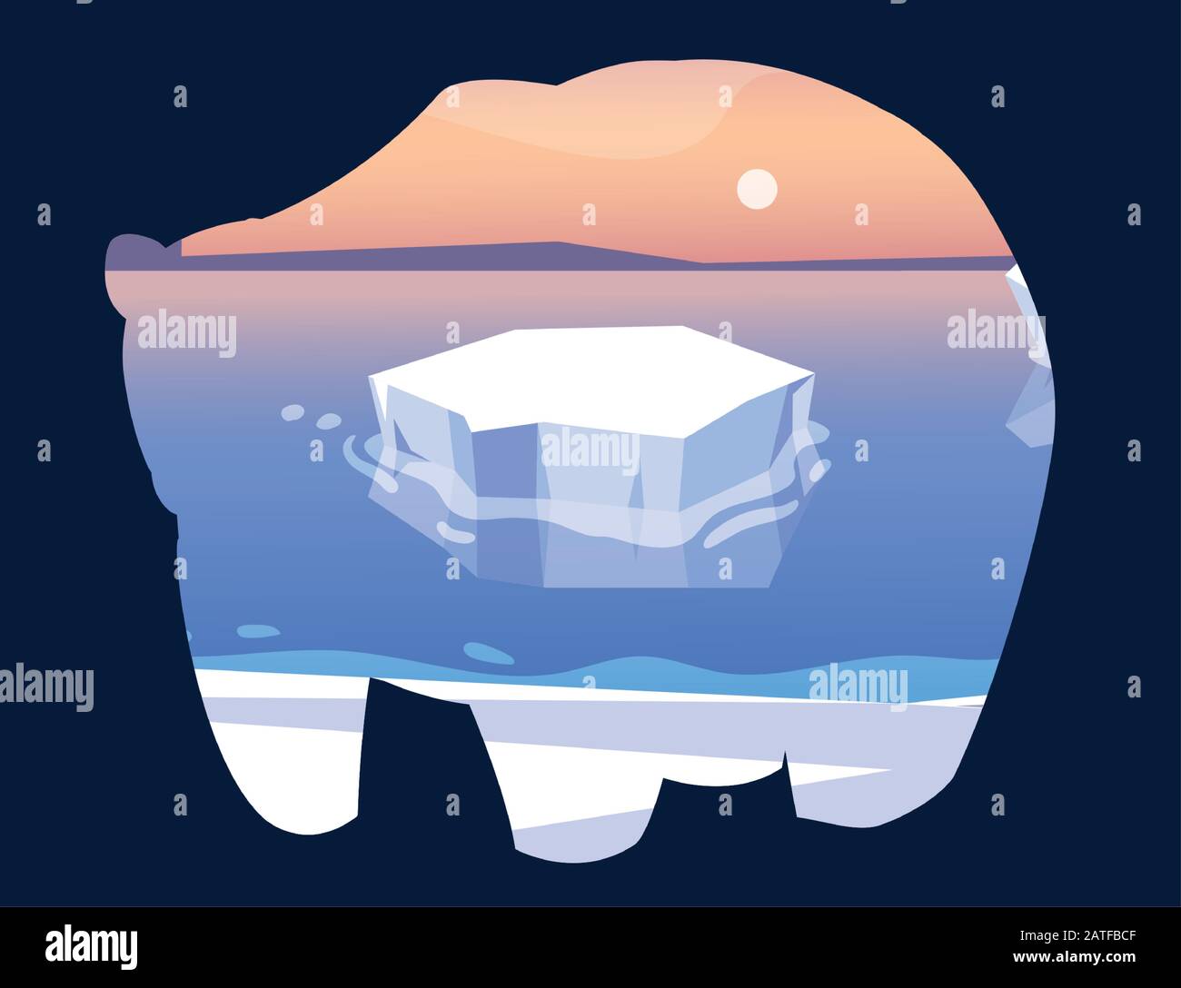 arctic landscape with silhouette of polar bear vector illustration ...