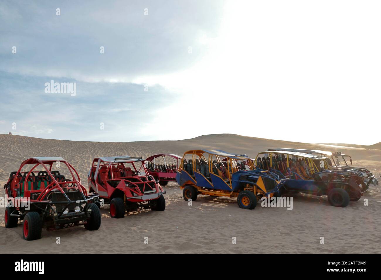 Detail of tubular carts used to make walks on the dunes of Huacachina ...