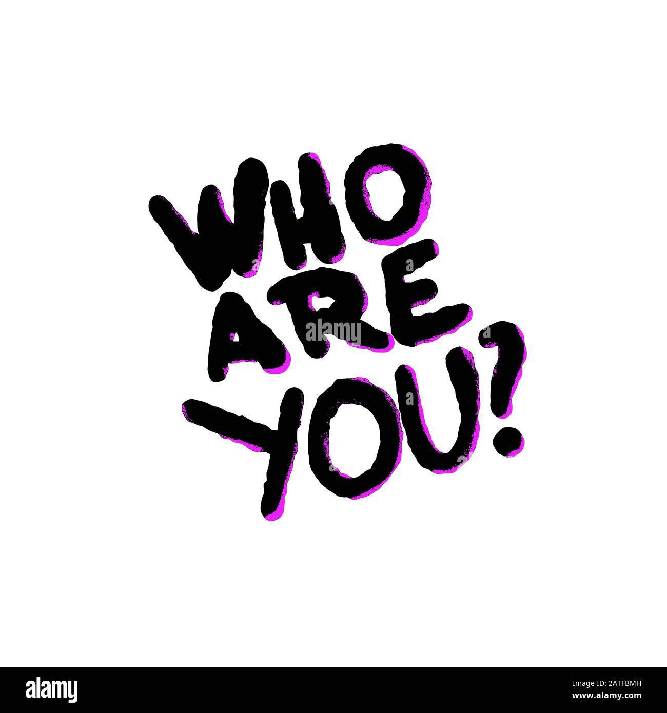 Who are you stylized question. Hand drawn inscription isolated on white ...