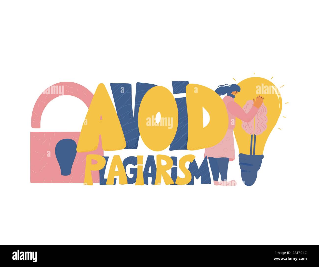 Avoid plagiarism emblem, copyright. Young woman trying to protect her ...