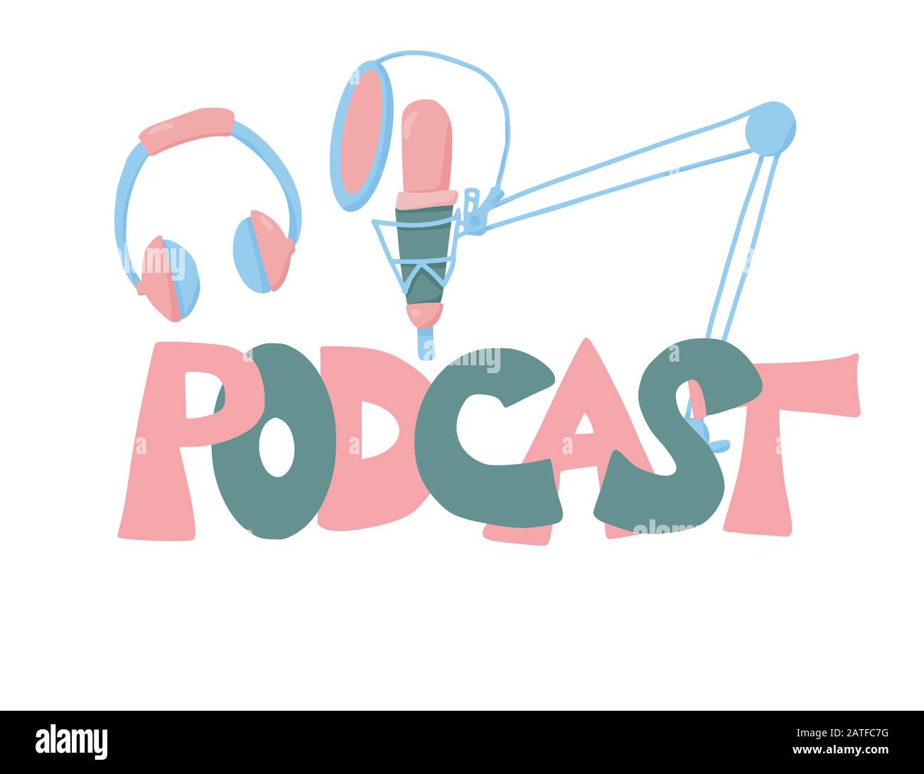 Podcast emblem. Text and logo. Studio microphone and lettering. Vector ...