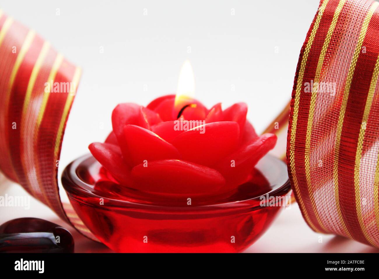 Red candle with red ribbon isolated on white backgroundd Stock Photo ...