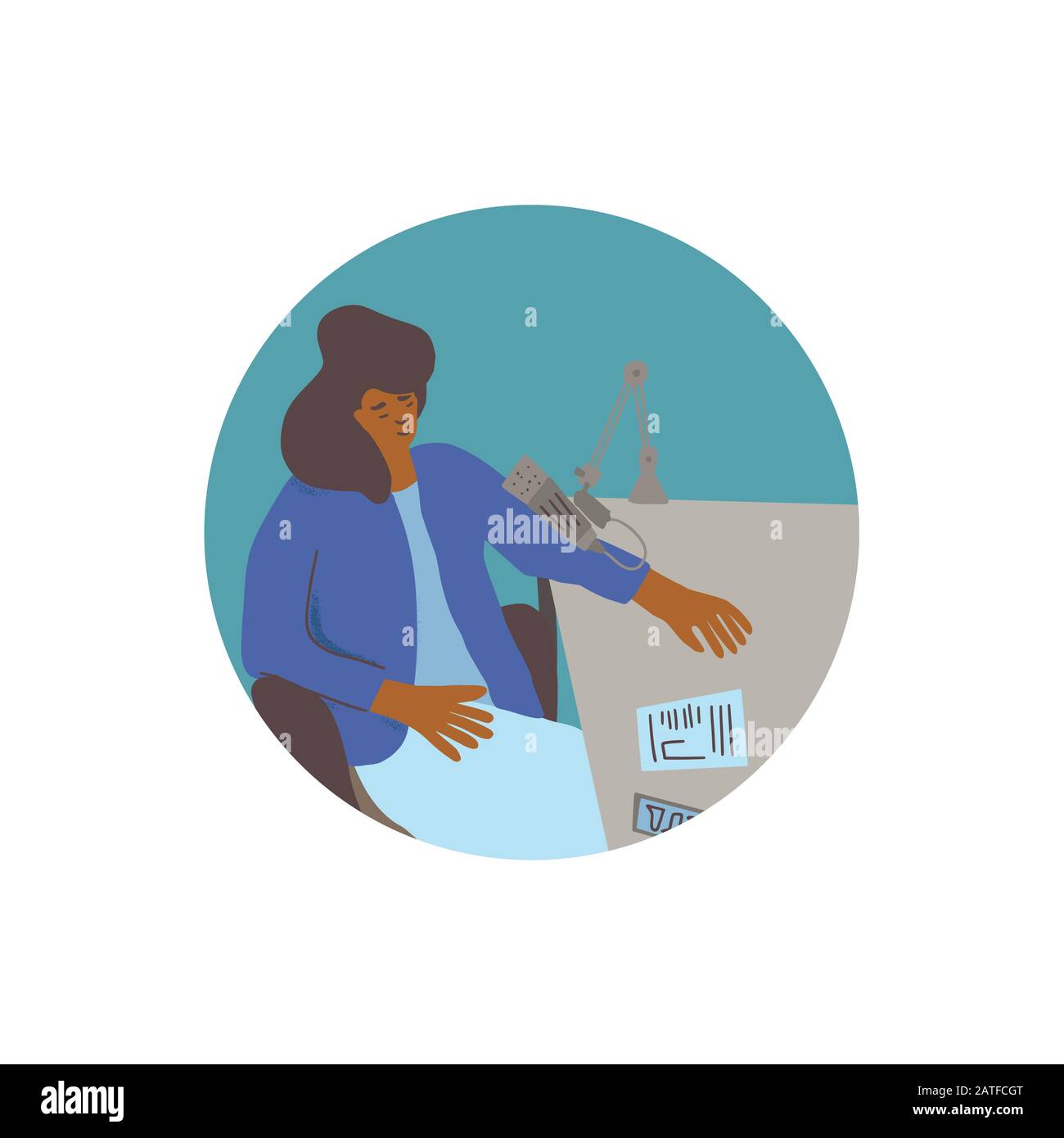 Podcast concept. Woman recording a podcast. Blogger make a new content ...