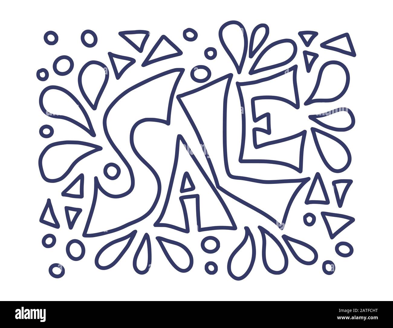 Sale text in doodle style. Promotion lettering with design elements ...