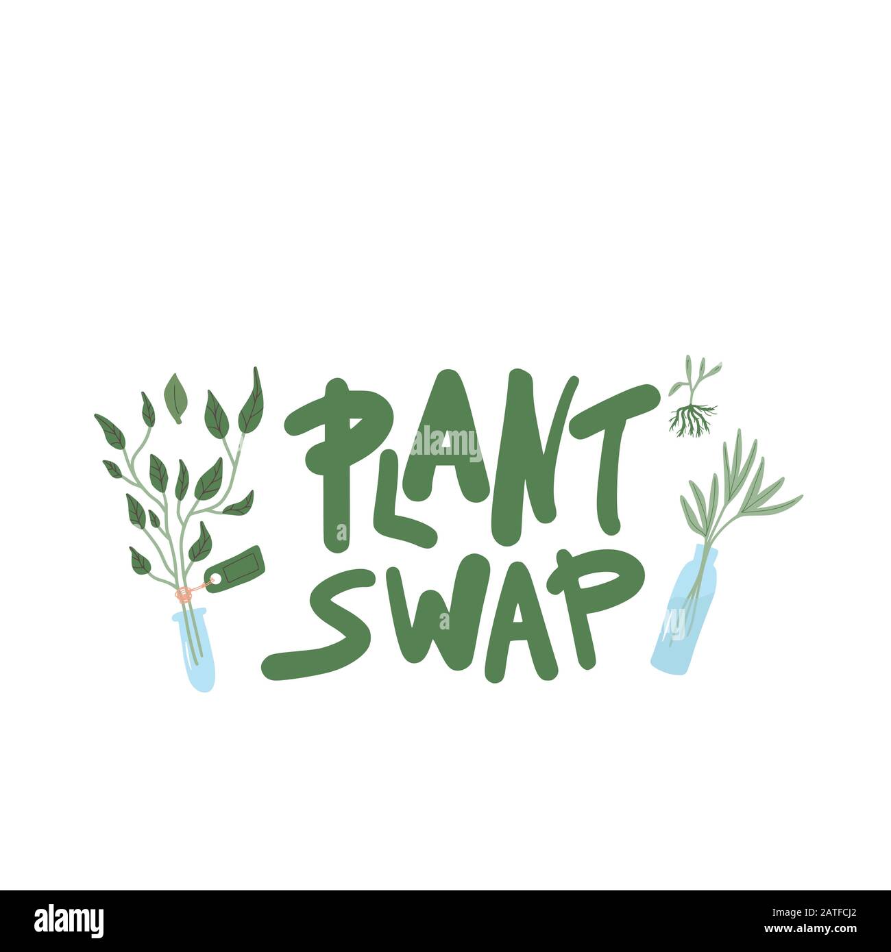 Plant swap emblem. Share indoor plants event. Vector flat illustration ...