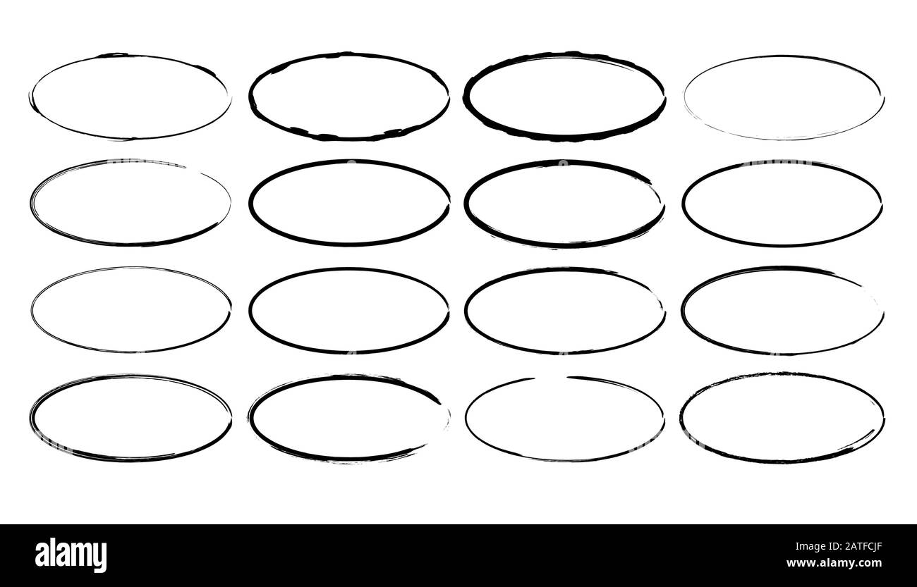 Set of black oval grunge frames. Geometric elipse empty borders ...