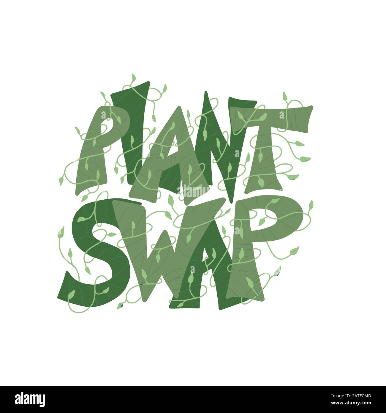 Plant swap emblem. Share indoor plants event. stylized text for ...