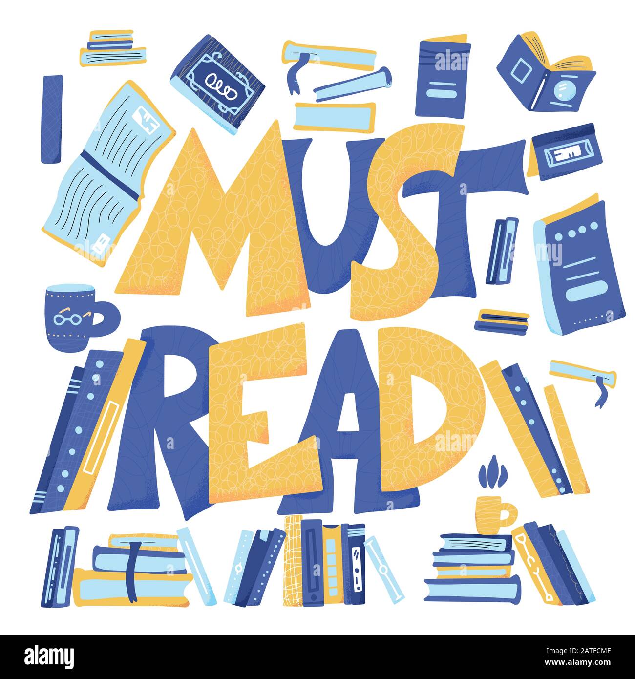 Must read poster. Text emblem with decoration. Stylized lettering. Hand ...