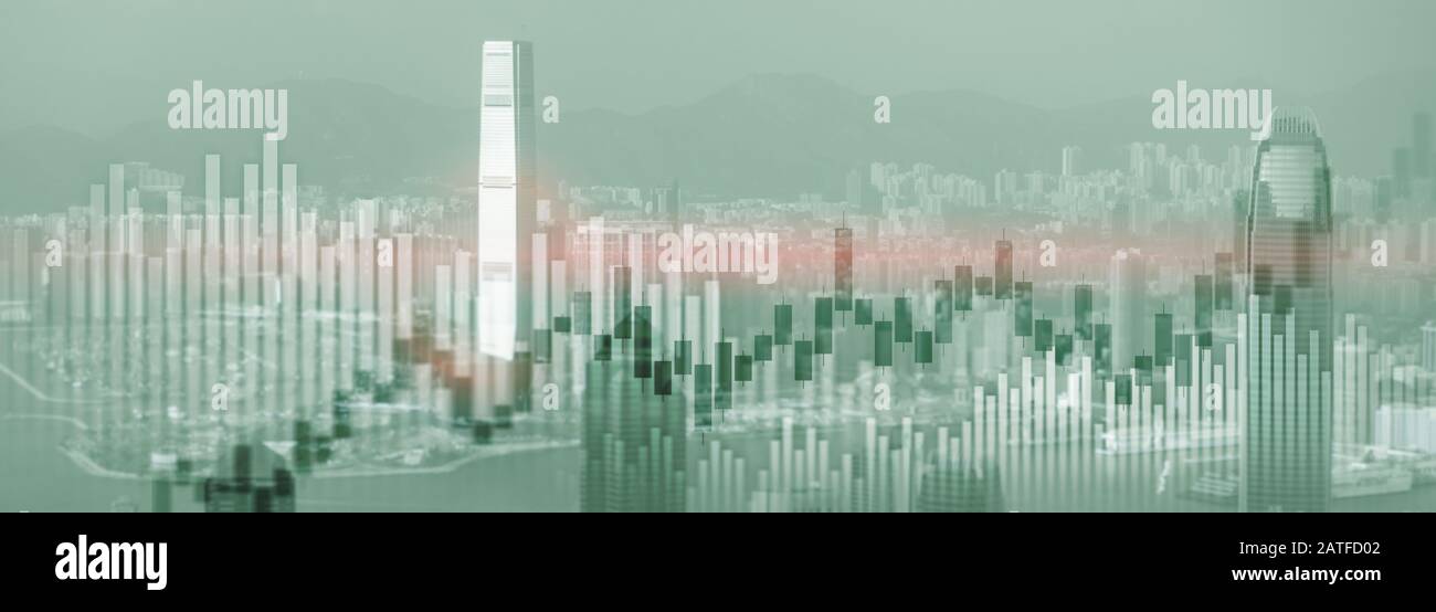 Trading investment chart graph city skyline view double exposure ...